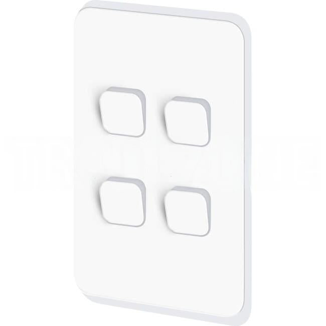 Clipsal 10 Amp 4 Gang ICONIC Vertical Internal Rocker Switch Vivid Whi ...