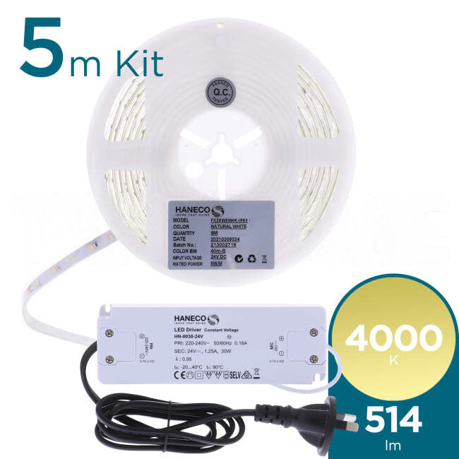 Haneco 5 Watt FLEXION GEN II IP65 5 Metre 24 Volt LED Strip Light Kit ...