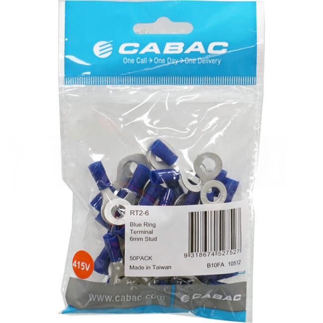 Cabac Stud Ring Terminal Suitable For 6mm Cable Blue Packet of 50 – All ...