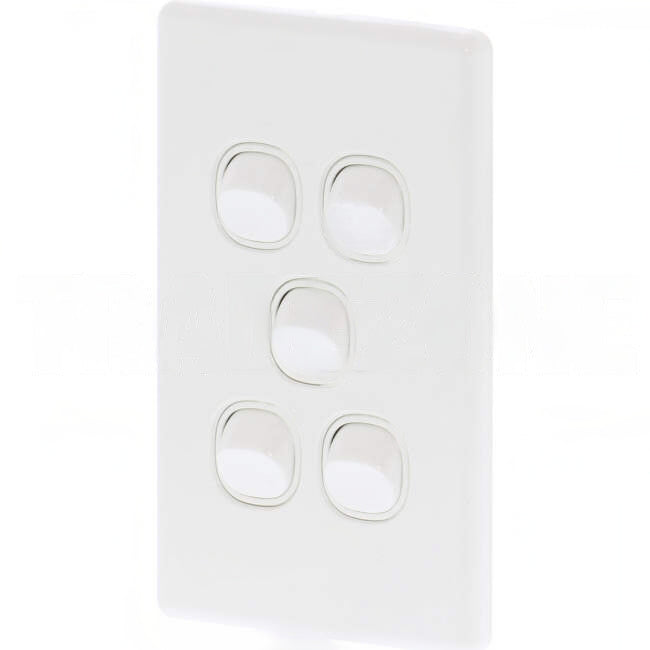 Tesla 10 Amp 5 Gang Vertical Slimline Internal Rocker Switch White ...